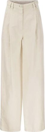 Brunello Cucinelli Femme, Pantalons, Blanc, Taille: 34 FR Pantalon large pliss&eacute; en coton