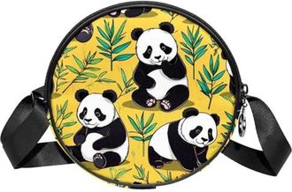 Generic Sac &agrave; bandouli&egrave;re rond pour femme, petit panda mignon, sac &agrave; bandouli&egrave;re avec fermeture &eacute;clair, bretelles r&eacute;glables, sac &agrave; main rond d&eacute;contract&eacute; pour 
