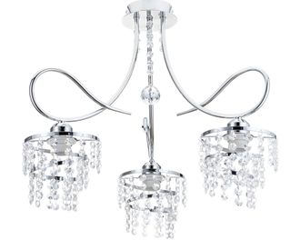 HowHomely Kronleuchter Modern aus Verchromtem Stahl | Chandelier 55x48 cm | Kristall Lampe f&uuml;r 3 Fassungen E27 | Kristall Deckenleuchte f&uuml;r Flur Esszimmer Badez