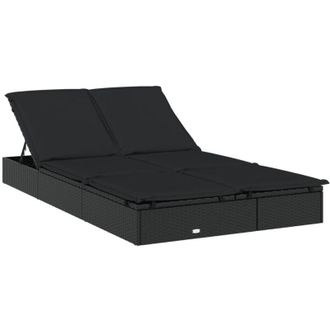 vidaXL Vidaxl - Chaise longue &agrave; 2 places avec coussins noir r&eacute;sine tress&eacute;e