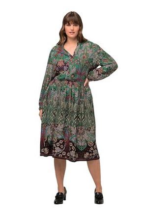 Ulla Popken Robe midi col en V imprimé, Marron foncé, 52-54 Femme