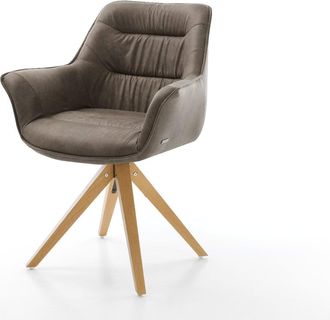 DELIFE Esszimmerstuhl Kaira-Flex Mikrofaser Taupe Vintage Holzgestell kantig Natur, Esszimmerst&uuml;hle