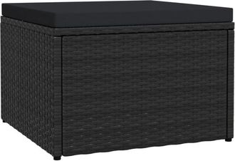 vidaXL vidaXL Tabouret de jardin avec coussin Noir R&eacute;sine tress&eacute;e