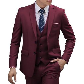 Generic Ensemble 2 pi&egrave;ces pour homme - Coupe ajust&eacute;e - &Eacute;l&eacute;gant costume de mariage daffaires formel - Smoking simple boutonnage - Blazer et pantalon, rouge 1, 
