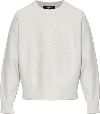 Versace Femme, Pulls, Beige, Taille: 38 FR Cashmere-Blend Medusa Knit Sweater