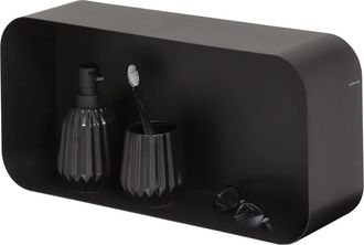 Sealskin Brix Wandregal Rechteck, Hängeregal aus pulverbeschichtetem Metall, Farbe: Schwarz, Abmessung: 50 x 24 x12 cm