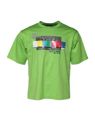 Dolce & Gabbana Mens Green Graphic Printed Round Neck T-Shirt Cotton