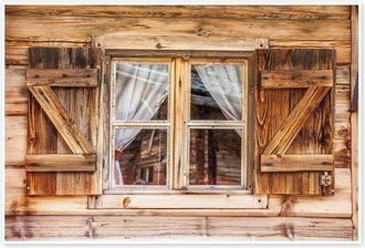 Posterlounge Fenster einer Almh&uuml;tte in S&uuml;dtirol (Italien) Poster von Christian M&uuml;ringer 21 x 14 cm Braun Wandbilder Wanddeko