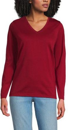 Lands End Supima Langarm-Shirt mit V-Ausschnitt, Damen, Größe:32-34 regular, Rot, Baumwolle, by Lands End