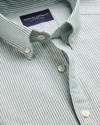CHARLES TYRWHITT Vorgewaschenes Stretch-Oxfordhemd mit Streifen und Button-down-Kragen -Gr&uuml;n