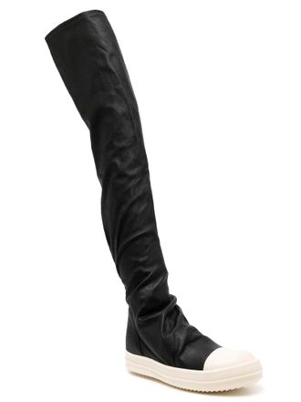 Rick Owens Womens Bicolor Cotton Over The Knee Shoe