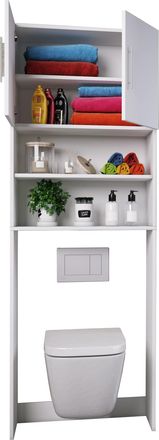 VCM Holz WC Toilette Regal | Toilettenüberbau | Überbauschrank | Wandschrank | Maße ca. B. 64 x H. 190 x T. 25 cm - Totas