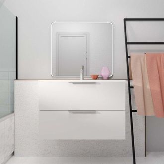 Aurlane meuble de salle de bains 60cm suspendu blanc 2 tiroirs - vasque blanche - elementary