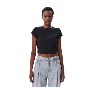 Calvin Klein Jeans Cropped Logo T-Shirt - - Tops - Damen - Schwarzk - XS