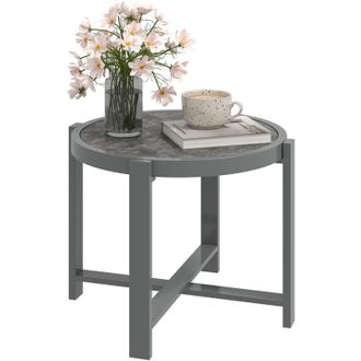 OUTSUNNY Beistelltisch Gartentisch Rund wetterfest Aluminium Balkontisch mit Marmoroptik Campingtisch Kaffeetisch f&uuml;r Wohnzimmer B&uuml;ro Outdoor Indoor Grau