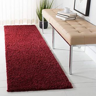 Safavieh Zottelig Teppich für Wohnzimmer, Esszimmer, Schlafzimmer - August Shag Collection, Kurzer Flor, Burgund, 80 x 180 cm
