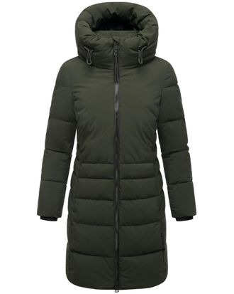 Navahoo Damen Langer Wintermantel warmer Steppmantel mit hohem Kragen und zur H&auml;lfte kuscheligem Fleece-Innenfutter Mondnebel XIV Dark Olive Gr. 3XL