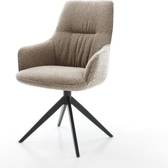 DELIFE Drehstuhl Zelia-Flex mit Armlehnen Boucl&eacute; Schlamm Kreuzgestell breit Schwarz 360&deg; drehbar Wippfunktion Taschenfederkern, Esszimmerst&uuml;hle