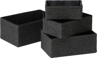 La Jolíe Muse Aufbewahrungskörbe Set 4 - Flechtkorb Papierbehälter zur Aufbewahrung, Makeup-Boxen für Schrank Bad Schlafzimmer Wohnzimmer Ebenholz Schwarz