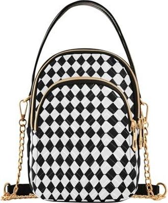 Mnsruu Sac à bandoulière pour femme à carreaux blancs et noirs avec sangle réglable