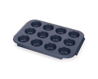 Joseph Joseph Nest Bake 12er Antihaft-Muffinblech, Karbonstahl, Leichtziehbare Griffe, Stapelbar, Platzsparendes Design, 12 Cups