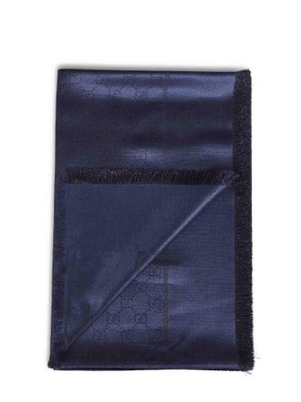 Gucci Womens Dark Blue Gg Lam&eacute; Wool And Silk Shawl Scarf Scarfs