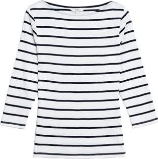 Marks and Spencer Top Coupe cintr&eacute;e Pur Coton &agrave; col Bateau et Rayures Femmes UK 22 (EU 50)