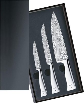 WMF Grand Gourmet Messerset 3teilig, Made in Germany, 3 Damastmesser geschmiedet, Damaststahl 120-lagig, Performance Cut, Messer Set in Holzkassette