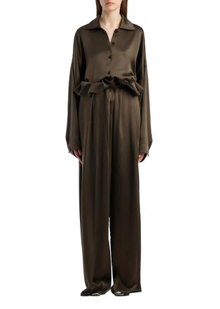 Khaite Womens Top Bodine En Cuir Dark Olive Khaki
