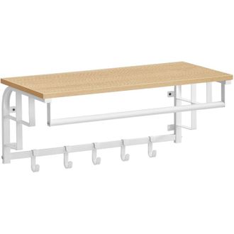 Vasagle Portemanteau mural avec &eacute;tag&egrave;re de rangement, &Eacute;tag&egrave;re murale avec 5 crochets amovibles, &Eacute;tag&egrave;re suspendue avec tringle, pour entr&eacute;e, chambre