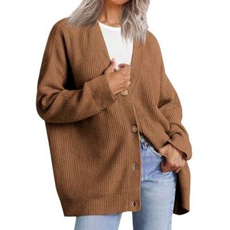 Generic Cardigan Oversize &agrave; col en V et Manches Longues pour Femme, v&ecirc;tement dext&eacute;rieur boutonn&eacute; sur Le Devant, Pull d&eacute;contract&eacute; en Tricot