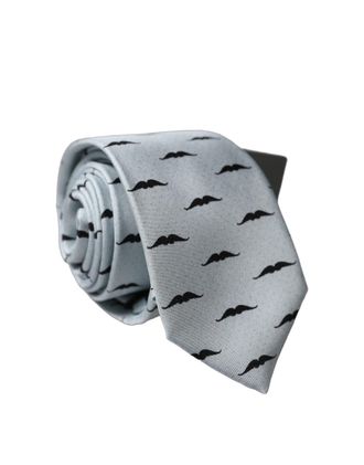 Dolce & Gabbana Mustache-Patterned Silk Necktie - Gray