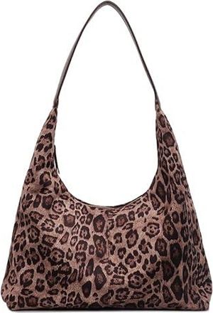 Generic Sac &agrave; bandouli&egrave;re en daim synth&eacute;tique imprim&eacute; l&eacute;opard Grand sac Hobo pour femme, caf&eacute;, 380.00x130.00x250.00mm/14.96x5.12x9.84inch