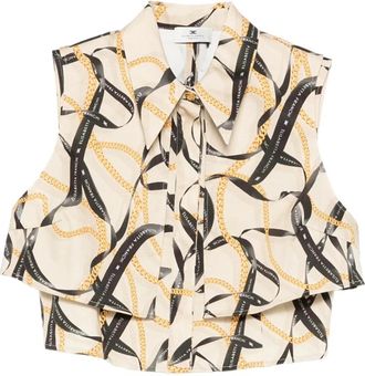 Elisabetta Franchi Femme, Blouses et Chemises, Beige, Taille: 38 FR Haut Court &agrave; Motifs