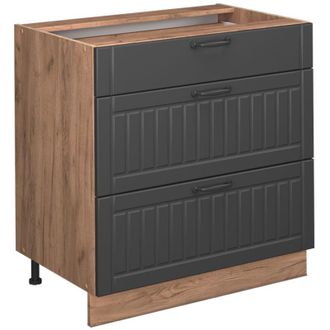 Vicco Meuble cuisine Fame-Line, Gris fonc&eacute;, 80cm avec 3 tiroirs, sans PT, Vicco