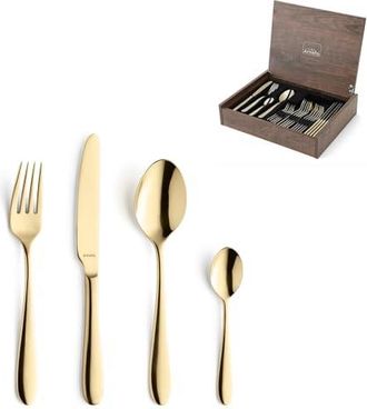 Amefa OXFORD Besteck Set 6 Personen Gold, PVD beschichtetes 24 teiliges Besteckset Edelstahl 18/10, Hochglanz Essbesteck mit hochwertigem Besteckkasten in H