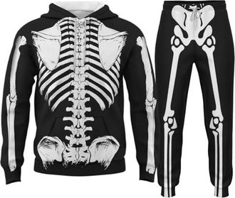 Generic Survêtement 2 pièces pour homme - Avec costumes dHalloween - Impression squelette et poches - En coton - Baggy - Confortable - Décontracté