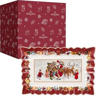 Villeroy & Boch Toys Fantasy Kuchenplatte Santa und Kinder 35,5 x 23 cm Rot Grün Weiß Festlich Nostalgisch Weihnachtsdeko Gebäckplatte leicht kombinierbar, Weihnachts