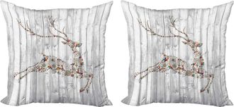 Abakuhaus Hirsch Dekokissen Kissenbezug 2er Pack, Weihnachten Tier Rustikal, Modern Accent Doppelseitiger Digitaldruck, 45x45, Hellgrau