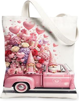 Generic Sacs fourre-tout en toile avec motif coeur pour la Saint-Valentin, sacs d&eacute;picerie r&eacute;utilisables, l&eacute;gers et lavables avec bandouli&egrave;re, p&ecirc;che, 13x15 Inc