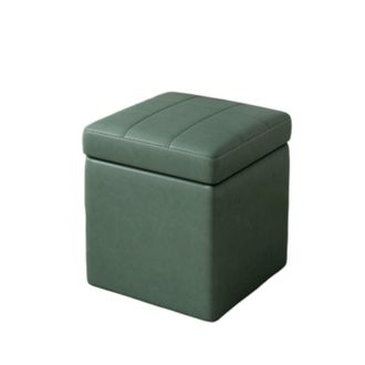 Generic Vielseitiger Schminkstuhl aus grünem Leder mit Stauraum, wasserdichte Fußstütze, multifunktionaler Schminkhocker, kleine Bank für Wohnzimmer und Schla