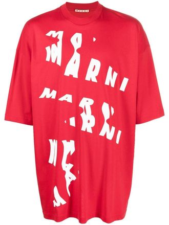Marni t-shirt en coton &agrave; logo imprim&eacute; - Rouge