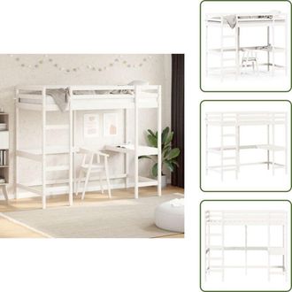 vidaXL The Living Store - Hochbett mit Schreibtisch Wei&szlig; 90x200 cm Massivholz Kiefer - Hochbett - Jugendzimmer - Schreibtischbett - Kinderbett - Kiefernholz