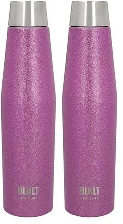 Built Apex Thermos-Wasserflasche mit Deckel, Auslaufsicher, 18/10 Edelstahl, Wiederverwendbar, Sweat-Proof, 100% BPA-frei, Lila Glitzer, 540 ml (Packung mit
