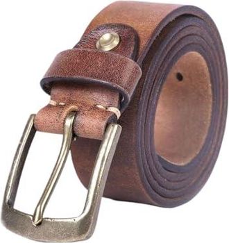 Generic Ceinture vintage en cuir v&eacute;ritable pour homme, ceinture d&eacute;contract&eacute;e avec boucle ardillon, marron vintage, 130 cm