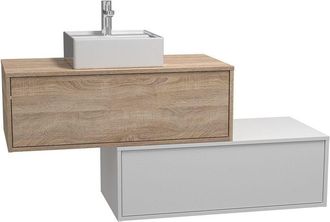 Vente-Unique Vente-unique - Meuble de salle de bain suspendu blanc et naturel clair avec simple vasque carr&eacute;e et deux tiroirs - 94 cm - teana ii