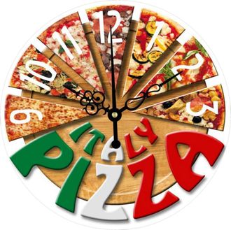 Artibetter Moderne Pizza Wanduhr Holz Bauernhaus Stil Lautlos Kreative K&uuml;chenuhr f&uuml;r Wohnzimmer B&uuml;ro mit Einzigartigem Italienischem Motiv und Einfachem Wanddeko