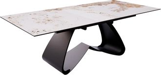 DELIFE Esszimmertisch Edge Keramik Minas Melange Wei&szlig;-Beige 180-220x100 W-Gestell Schwarz ausziehbar