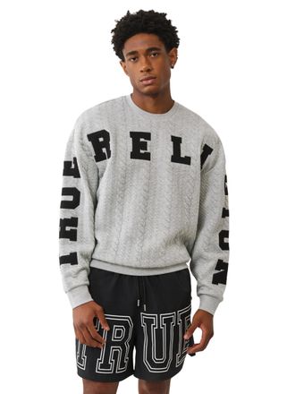 True Religion Herren-Sweatshirt mit Fleece-Applikation - gem&uuml;tlicher Pullover mit Rundhalsausschnitt mit Grafik, Meliert, Grau, X-Large