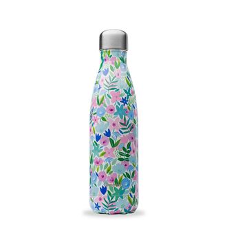 Qwetch Isothermische Originals Flasche - Flora Blau 500ml - Nomadische Edelstahlflasche - 24h Kalt und 12h Warm - Wasserdicht, BPA-frei & wiederverwendbar